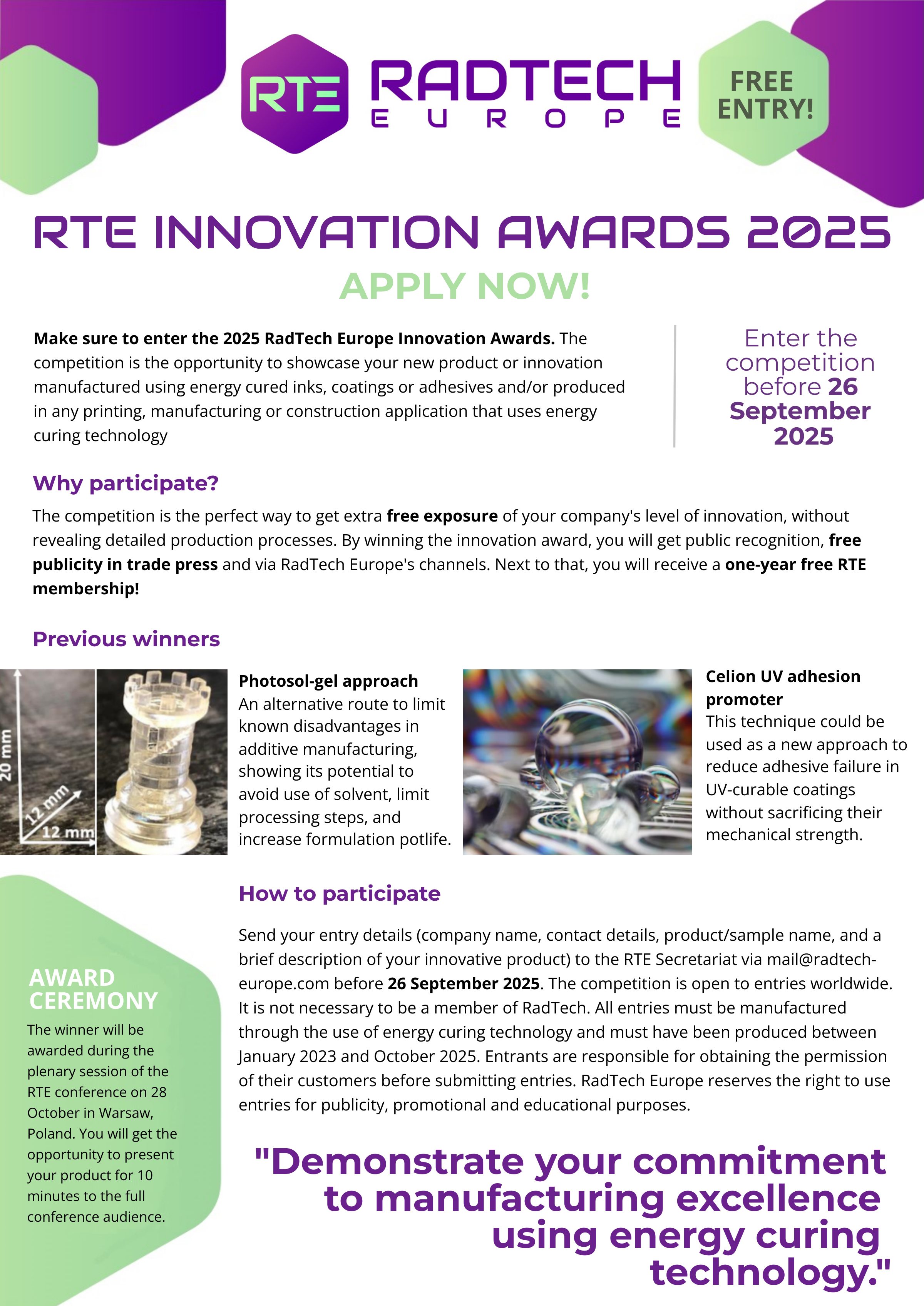 RTE innovation award competition - Radtech